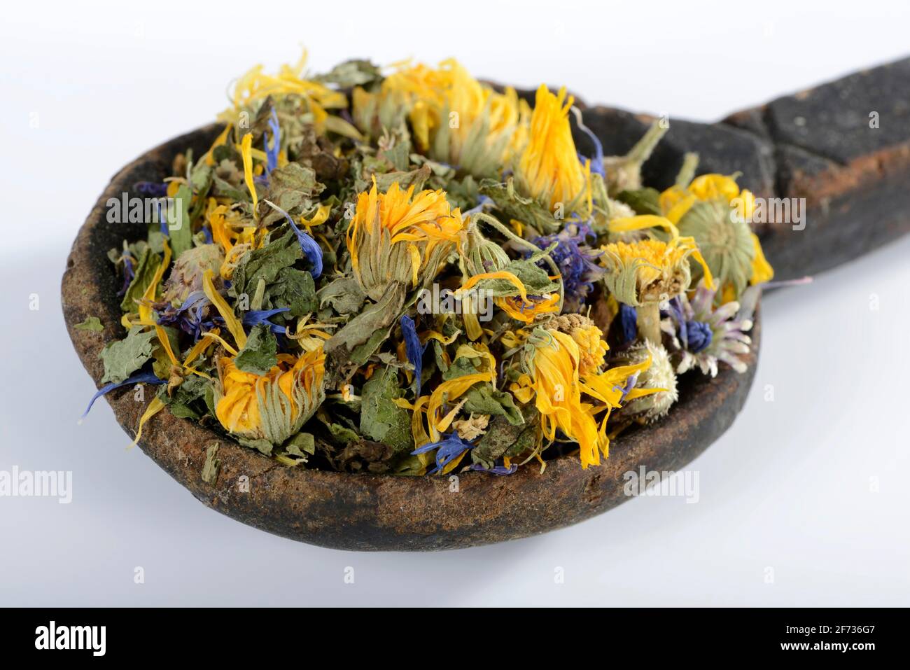 Herbal tea, marigold (Calendula officinalis), lemon balm (Melissa ...