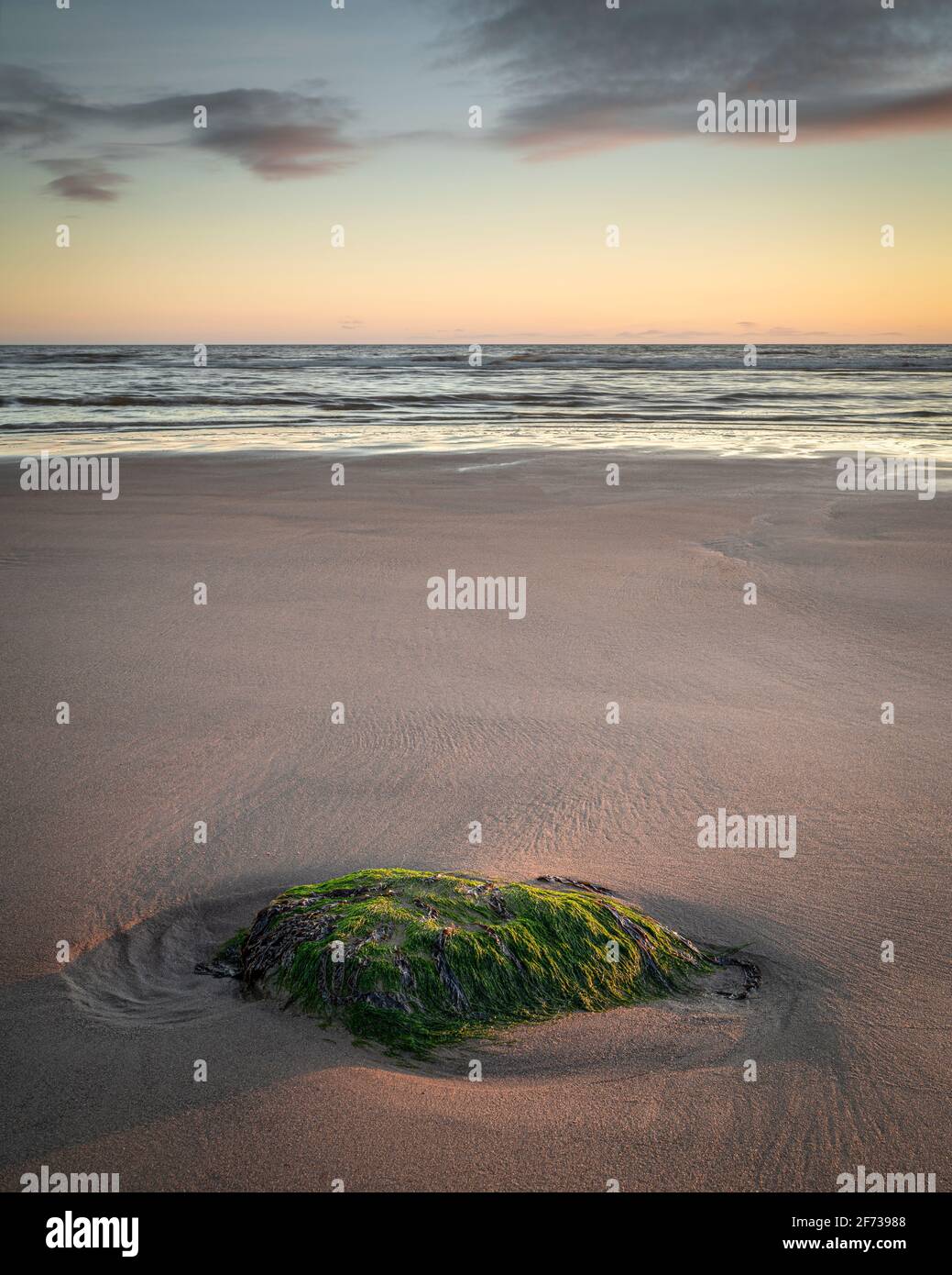 Sunset on St Bees beach Stock Photo - Alamy