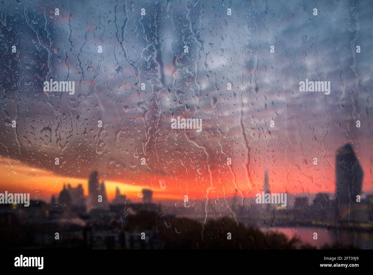 Beautiful landscape conceptual view of London City through glass window ...