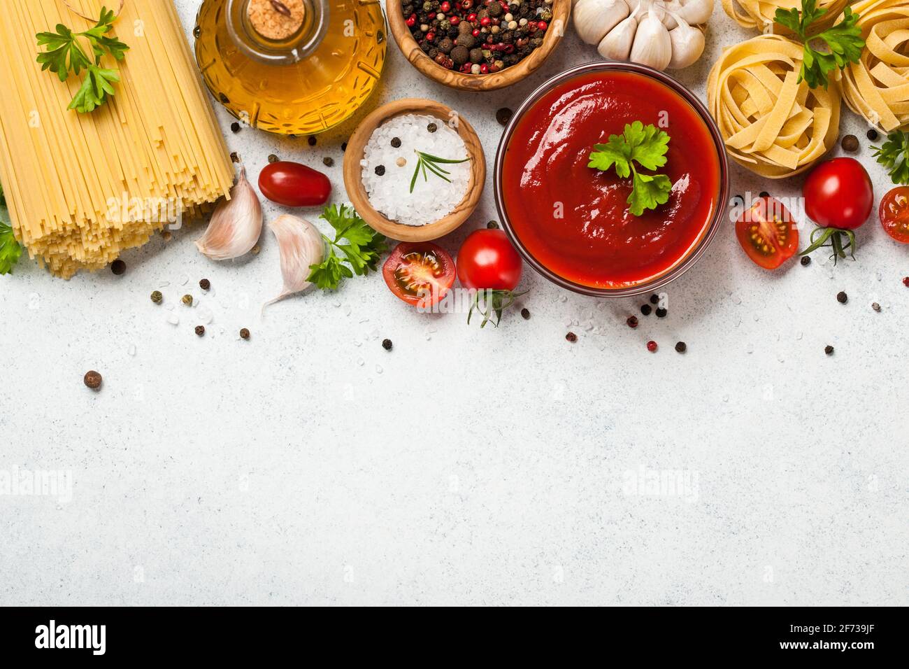 Cooking table with ingredients Stock Photo - Alamy