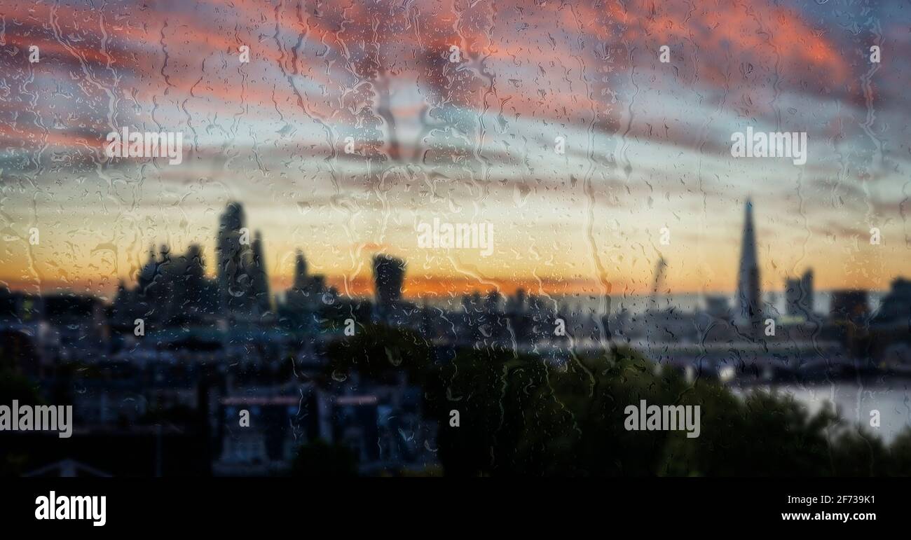 Beautiful landscape conceptual view of London City through glass window ...