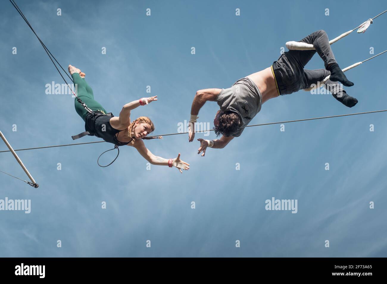 Oxford, UK. 4th Apr, 2021. People take part in flying trapeze lessons ...
