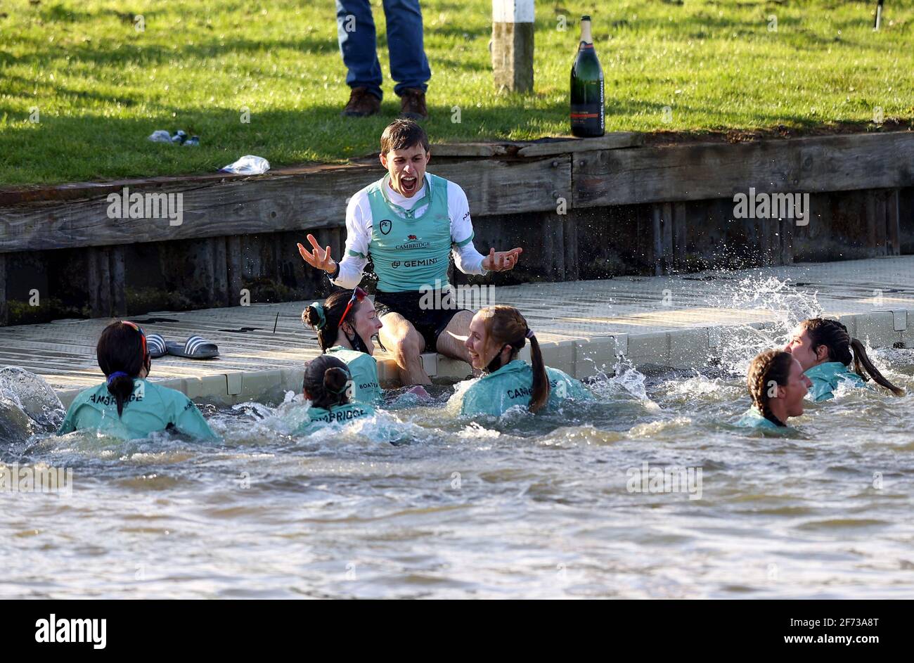 Cambridge cox Dylan Whittaker celebrates after winning the 75th Women's ...