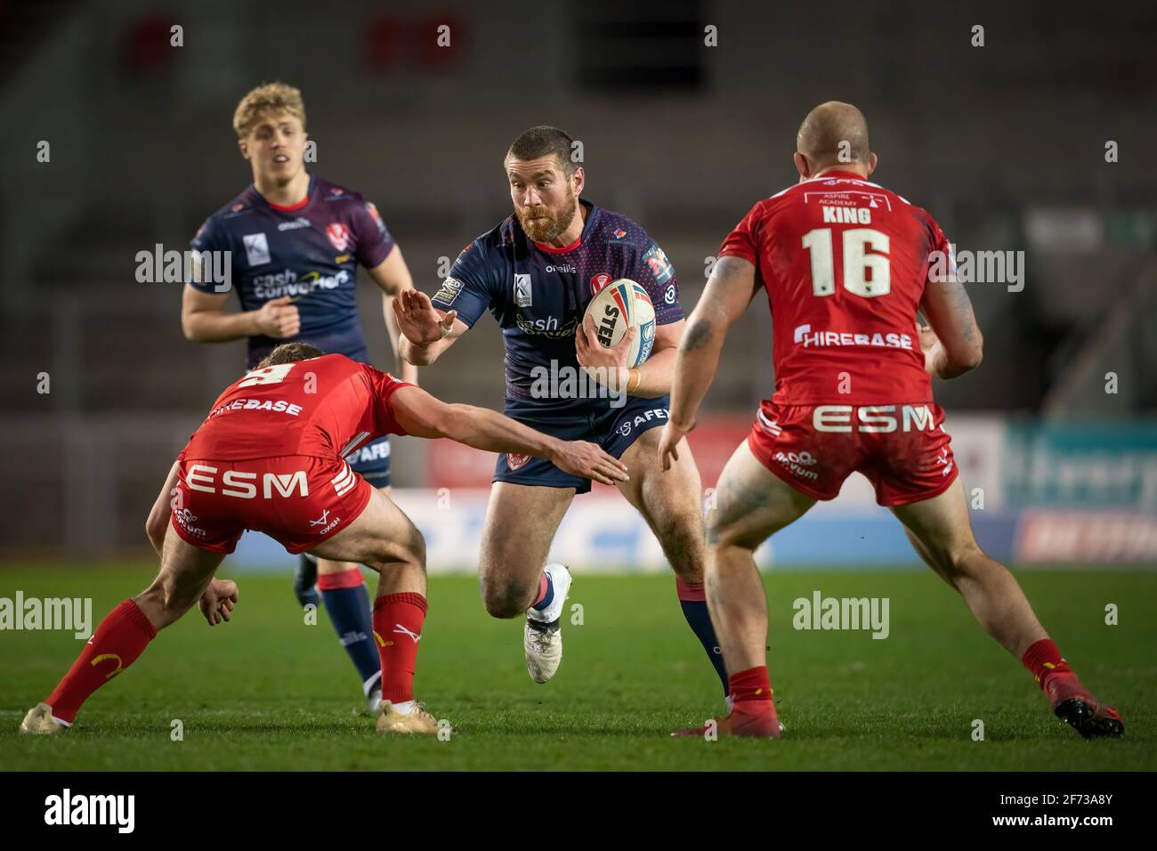Hull KR vs St Helens St. Helens's Kyle Amor under pressure Stock Photo ...