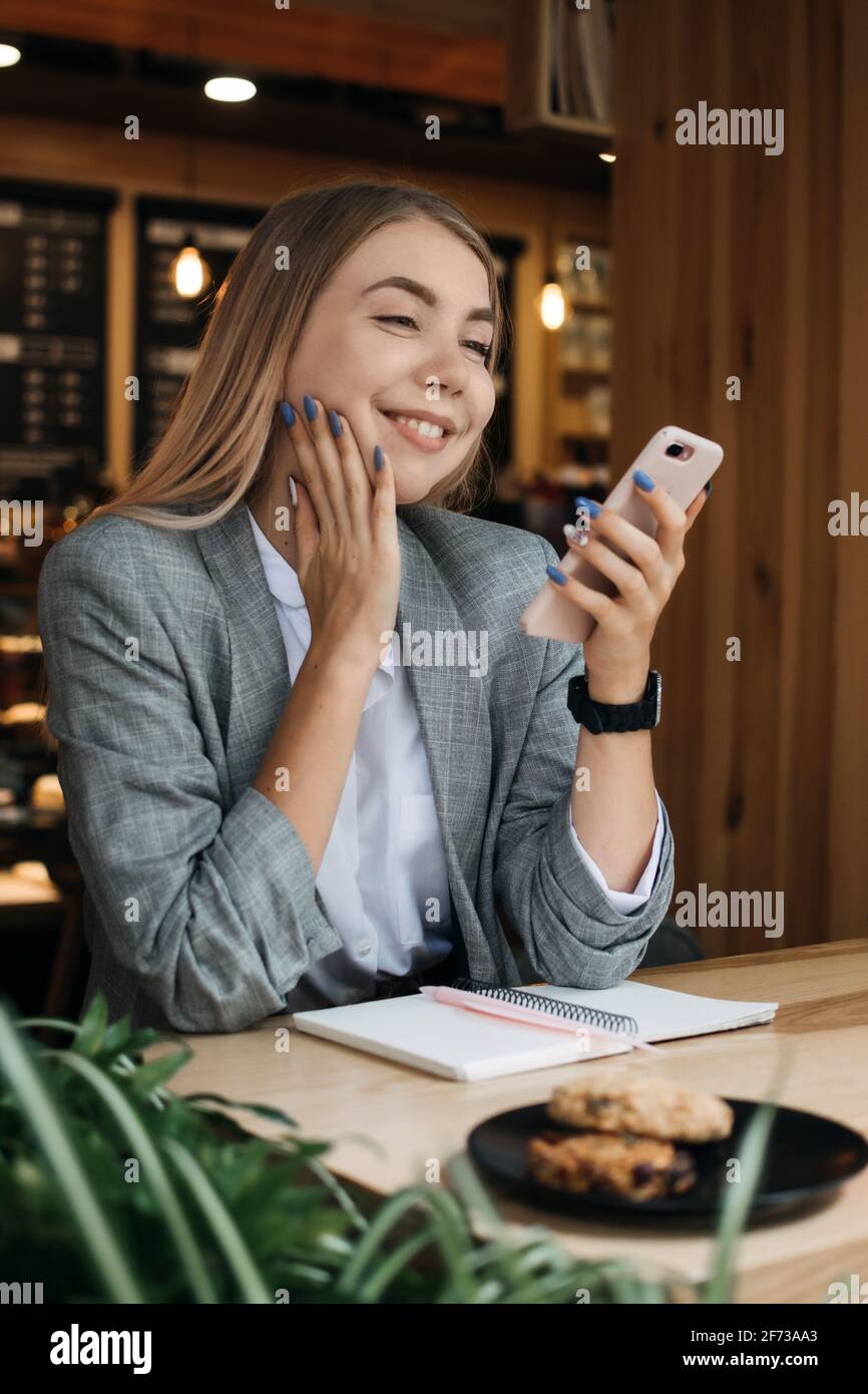 Mobile Addiction of Generation Z. Young gen z woman, student girl ...