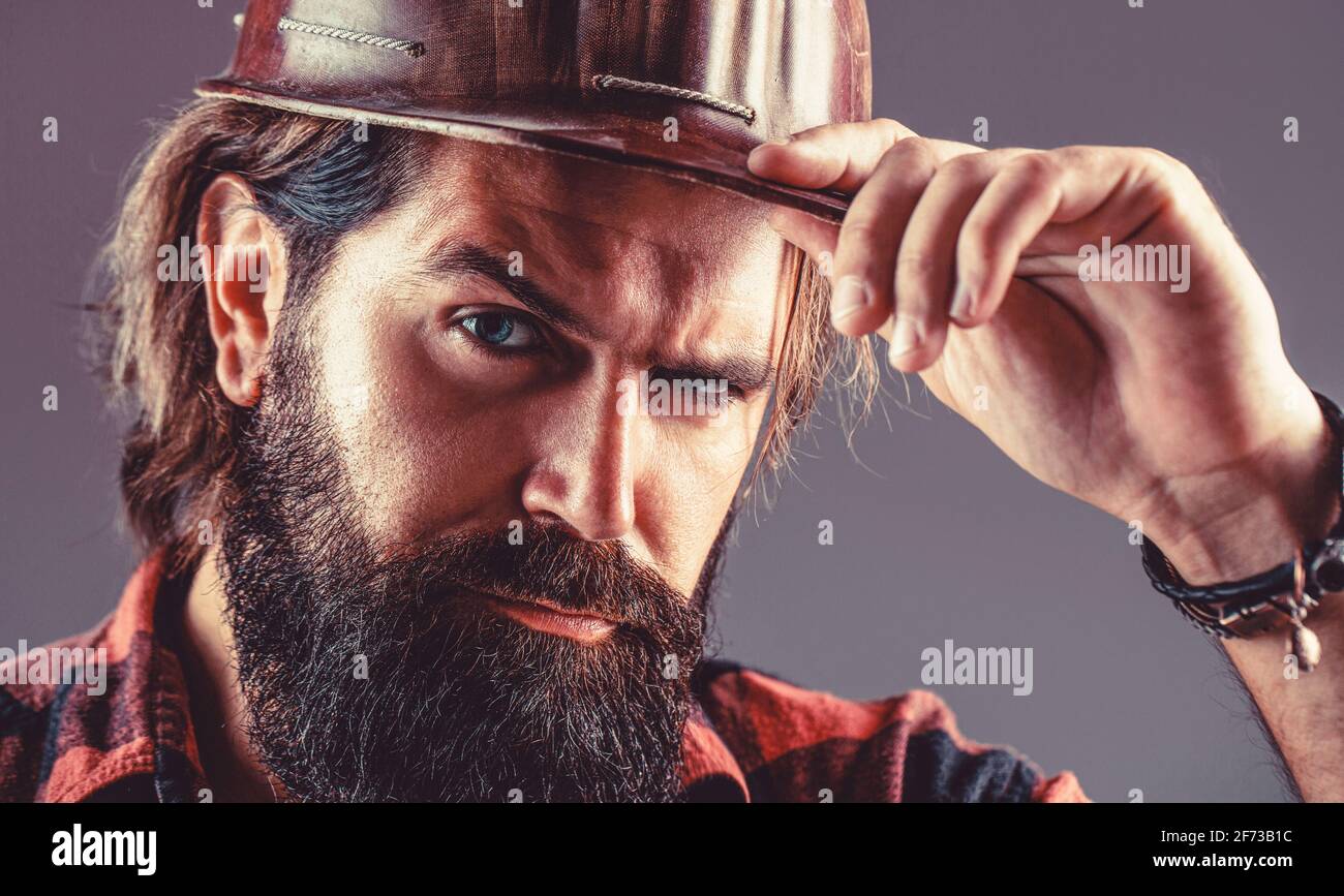 Man builders, industry. Builder in hard hat, foreman or repairman in ...