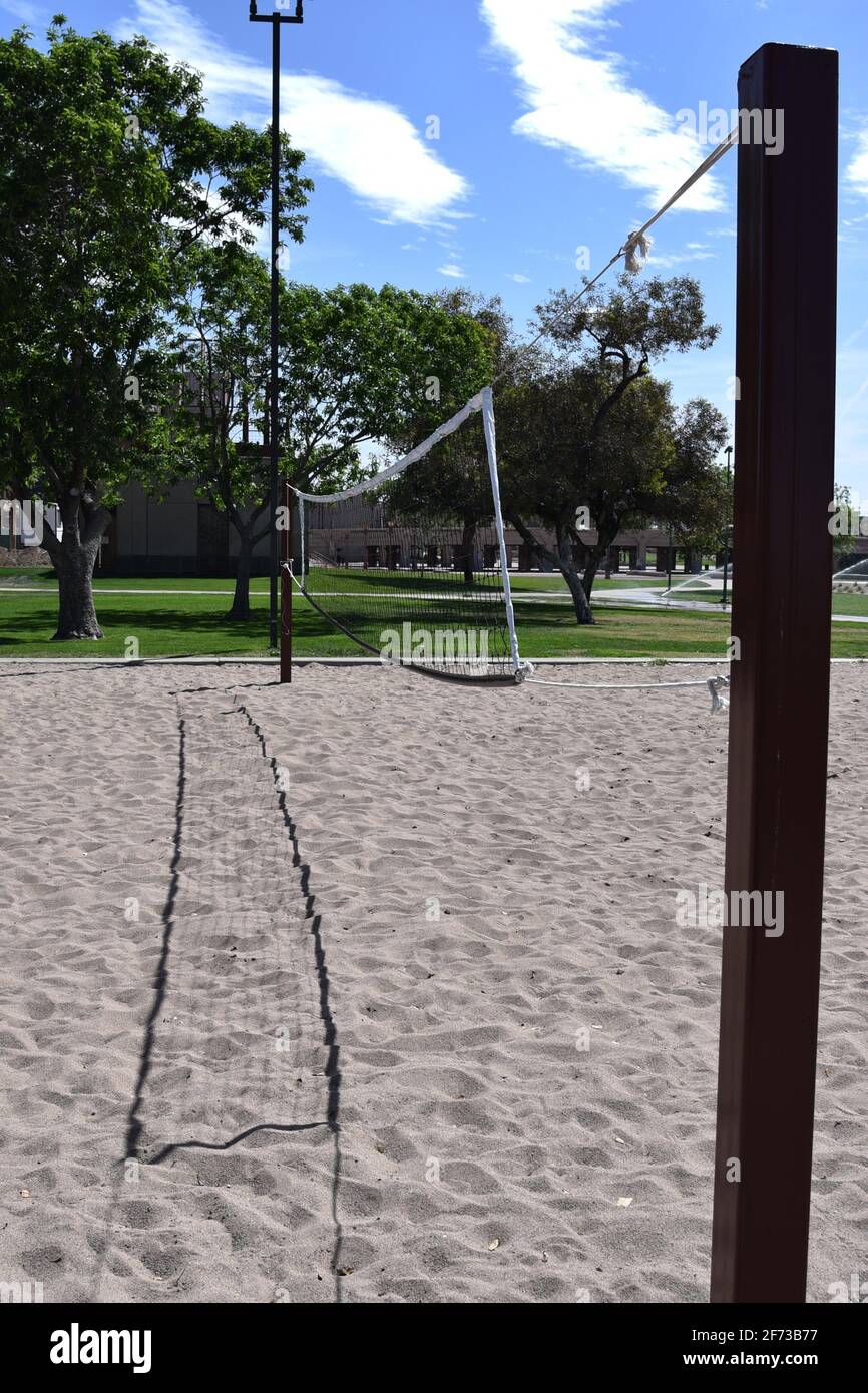 Perspective view of a volleyball net on a beach court Stock Photo - Alamy