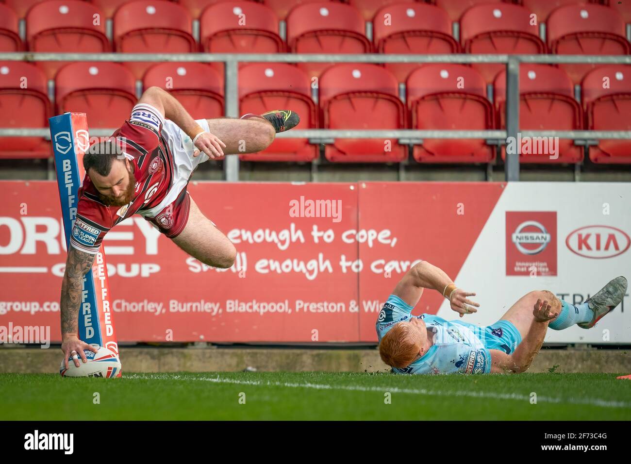Wigan Warriors vs Wakefield Trinity Wigan Warriors's Jake Bibby scores ...