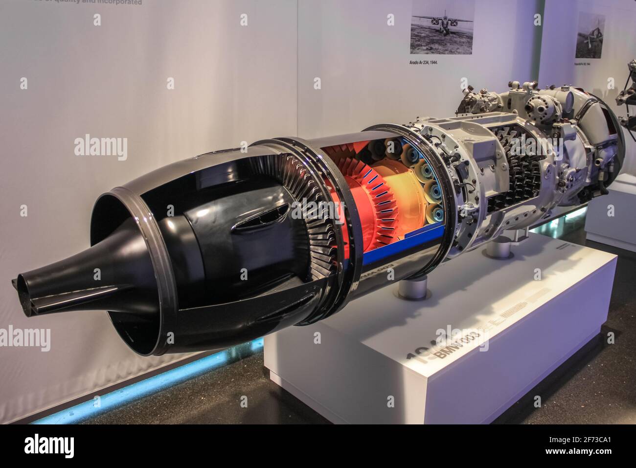 Germany, Munich - April 27, 2011: BMW 003 engine in the exhibition hall ...