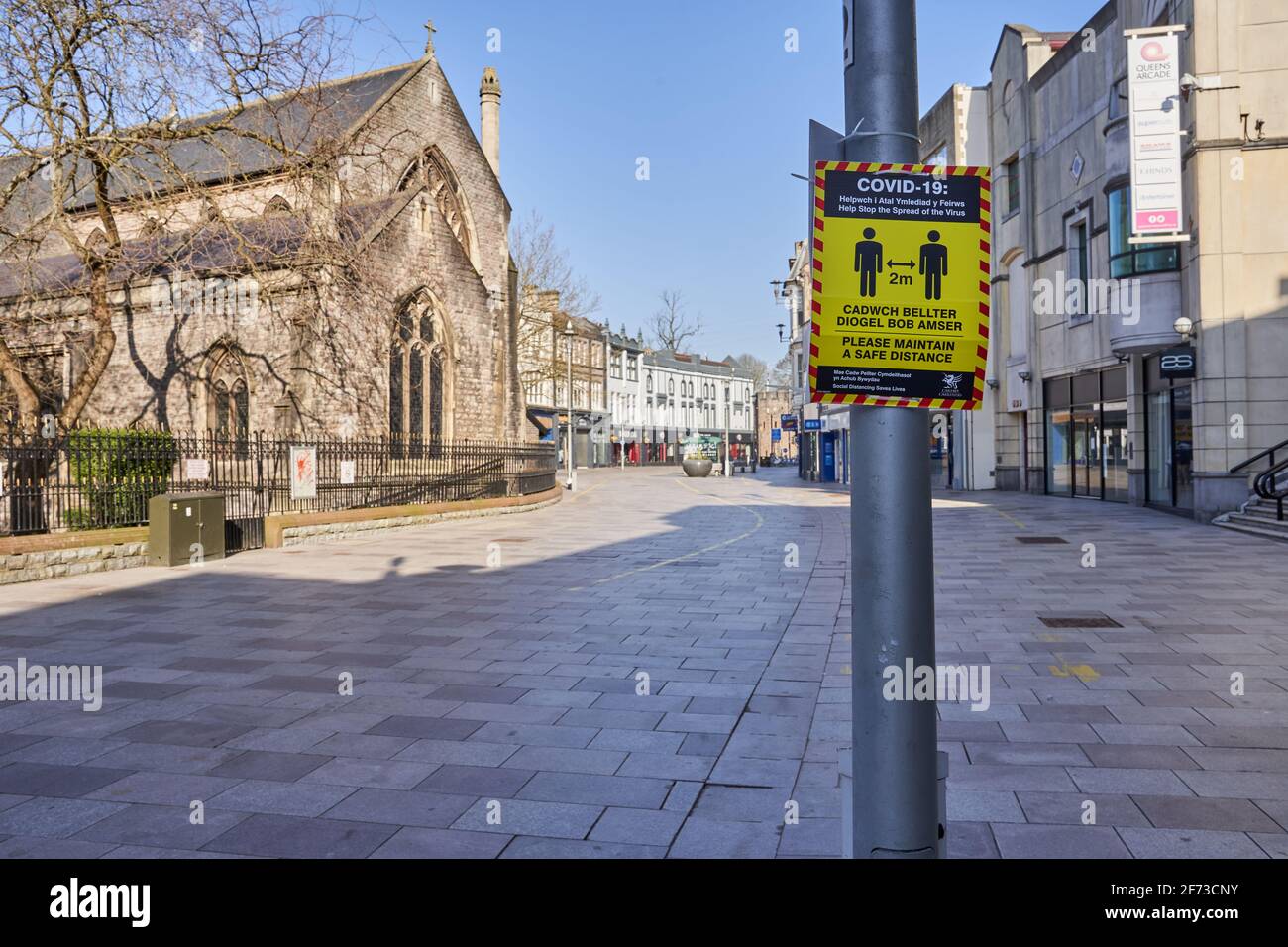 The Hayes in Cardiff City centre, empty of shoppers on Easter weekend ...