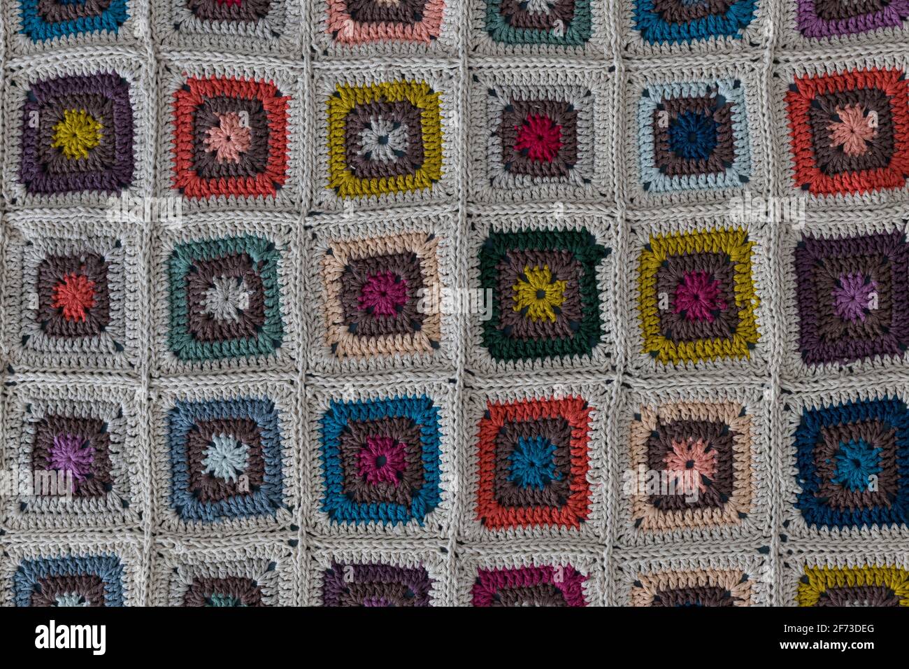 Multicolor classic granny square background Stock Photo - Alamy