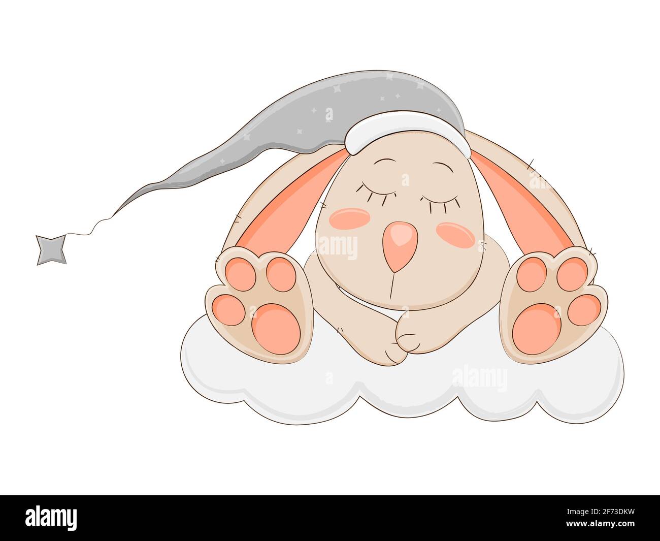 Cute cartoon bunny sleeping on cloud. Vector illustration Stock Vector ...
