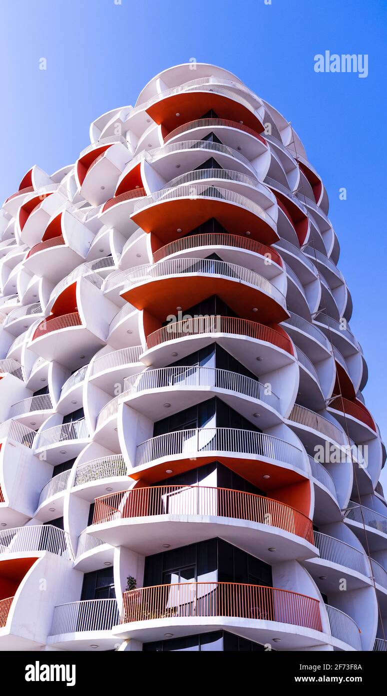 Dubai, UAE - 04.02.2021 - Facade of a Binghatti pearls residential ...