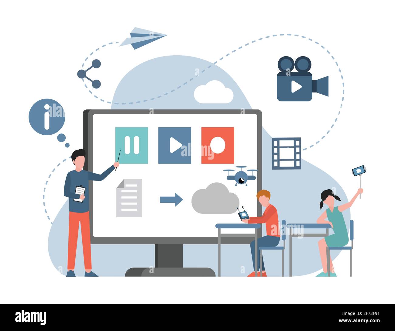 People learning how to make content for social media vector flat ...