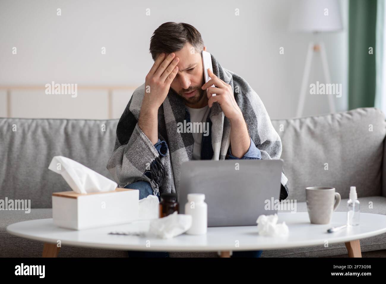Sick man calling work hi-res stock photography and images - Alamy