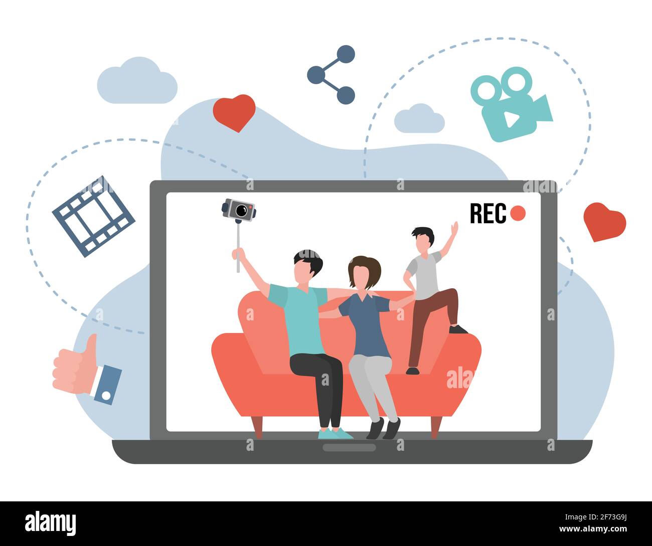 Family making video blog about their life vector flat illustration ...