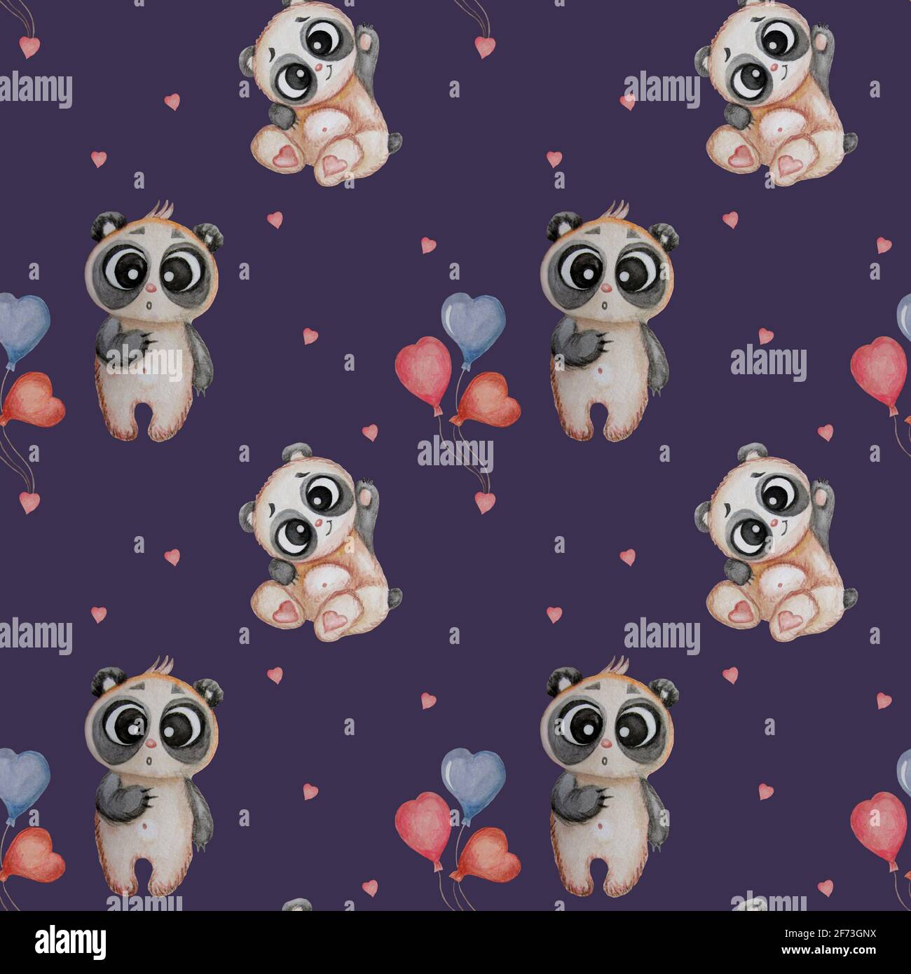 Seamless patterns with cute little bears. Funny pandas on a dark blue ...