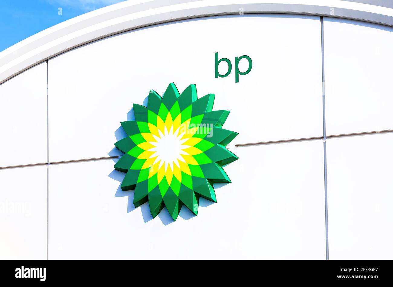 Novgorod, Russia - July 31, 2016: Emblem of the British Petroleum ...
