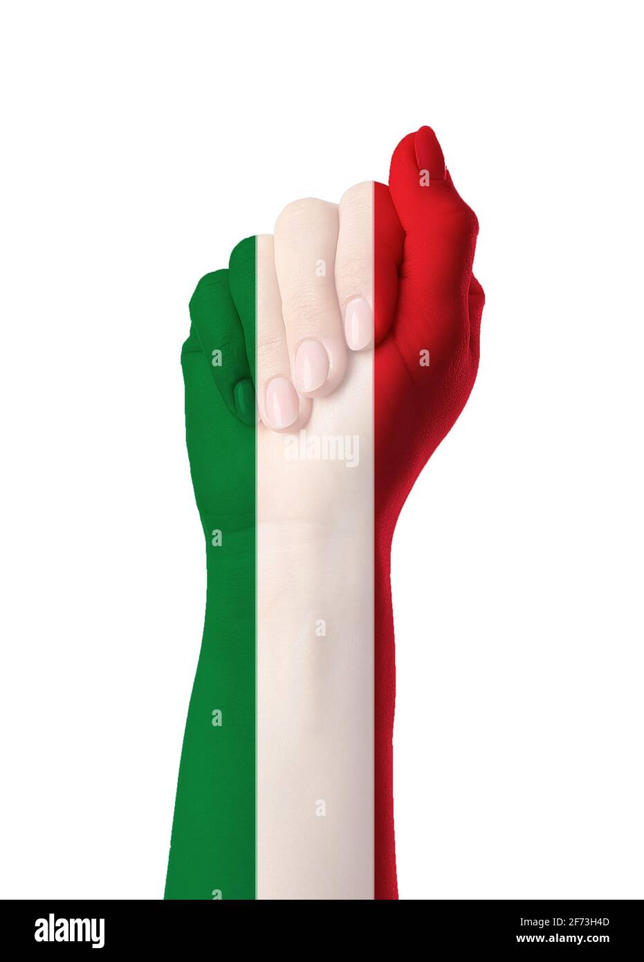 Hand in colors of Italian flag on white background Stock Photo - Alamy