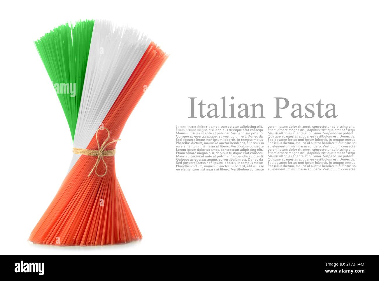 Tasty pasta in colors of Italian flag on white background with space ...