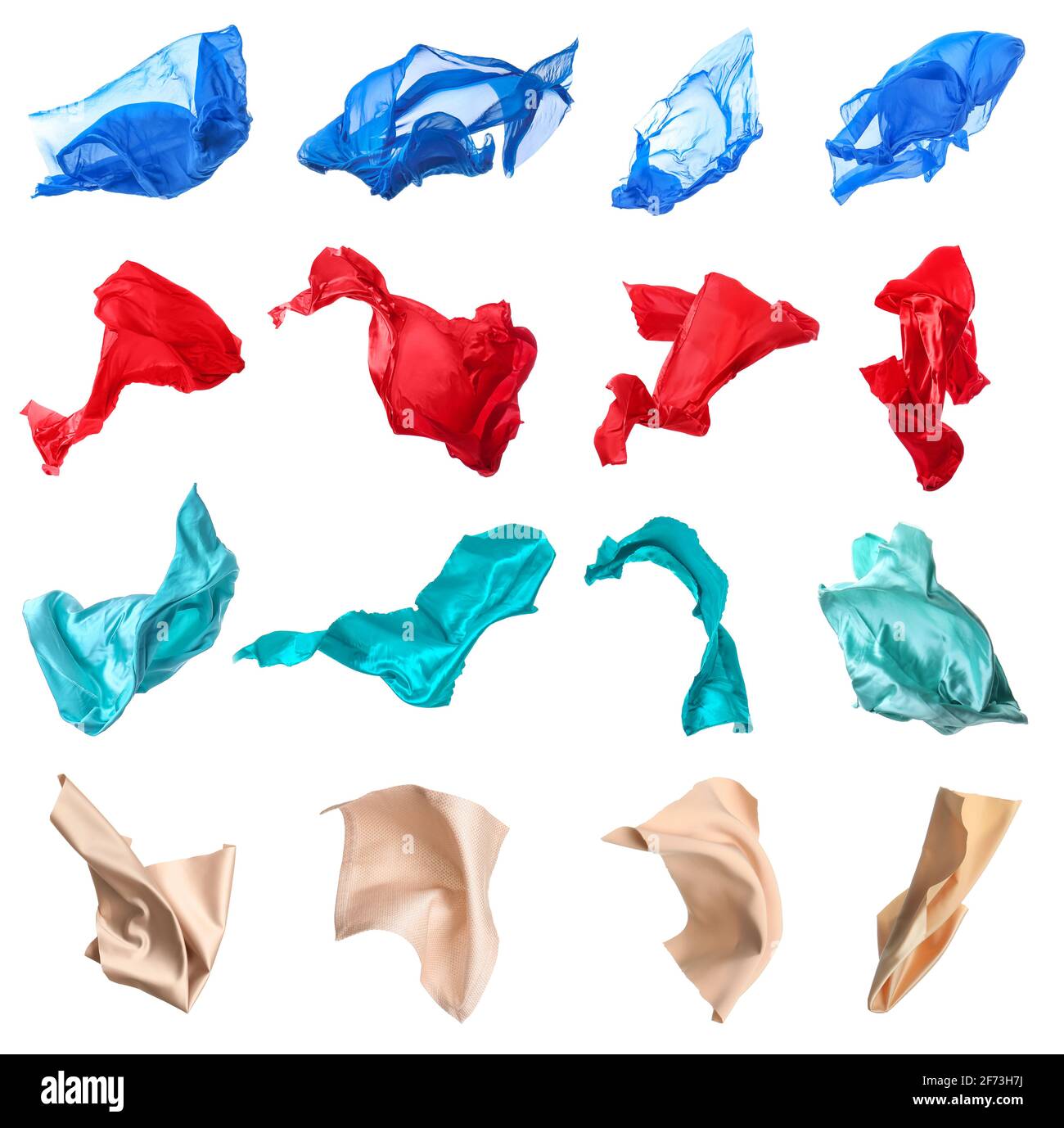 Set of flying fabrics on white background Stock Photo - Alamy