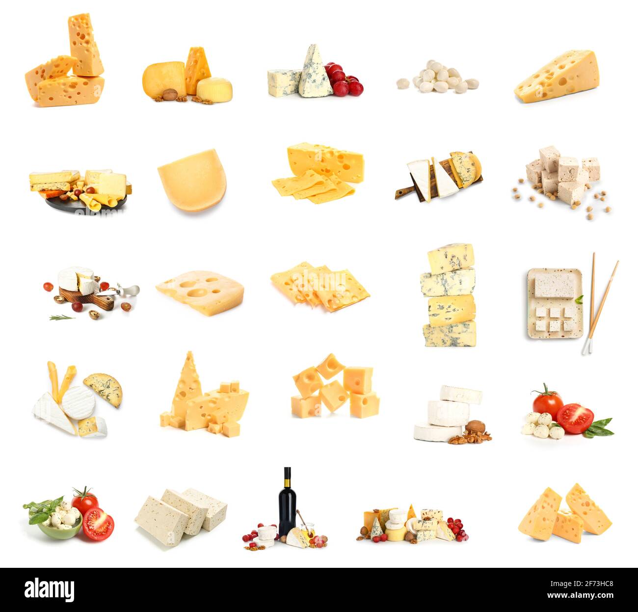 Assortment of tasty cheeses on white background Stock Photo - Alamy