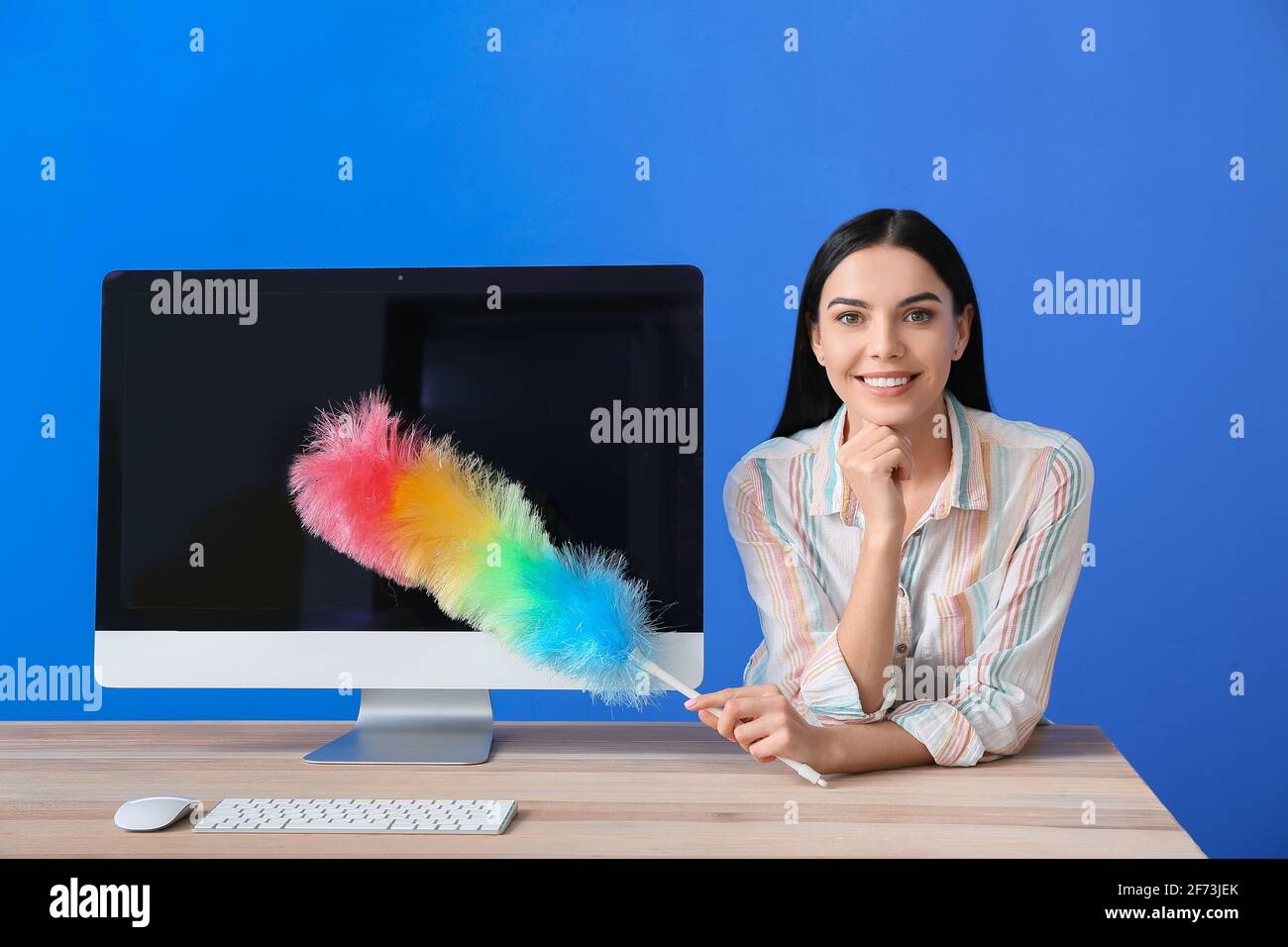 Woman wiping screen computer hi-res stock photography and images - Alamy