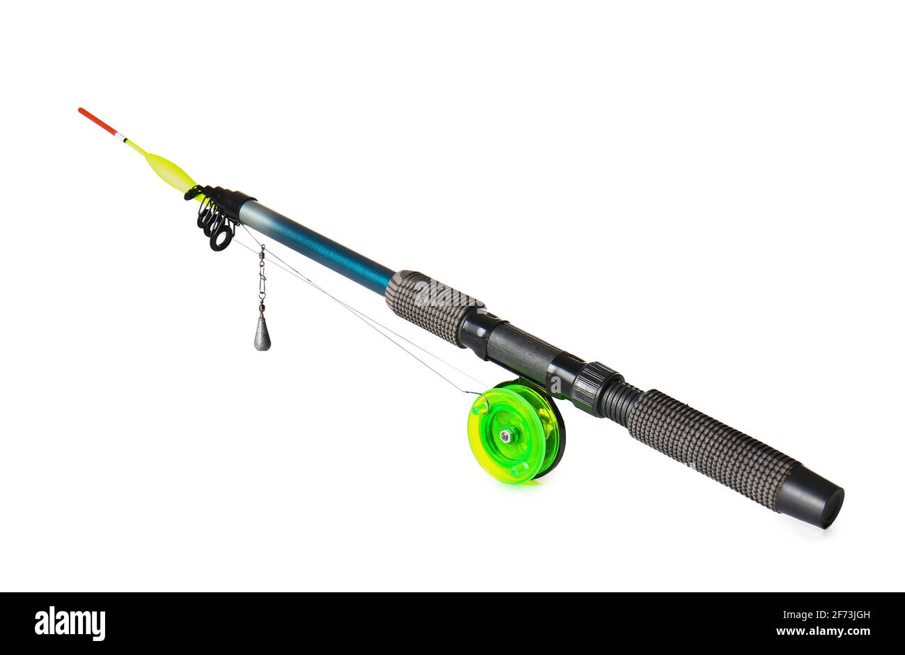 Modern fishing rod on white background Stock Photo - Alamy