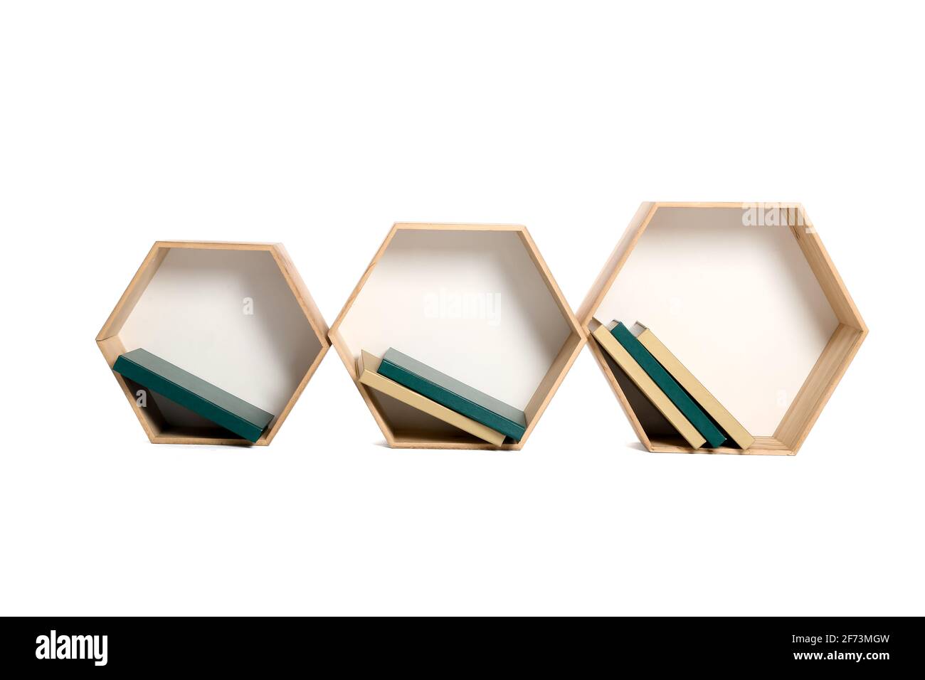 Modern empty shelves with books on white background Stock Photo - Alamy