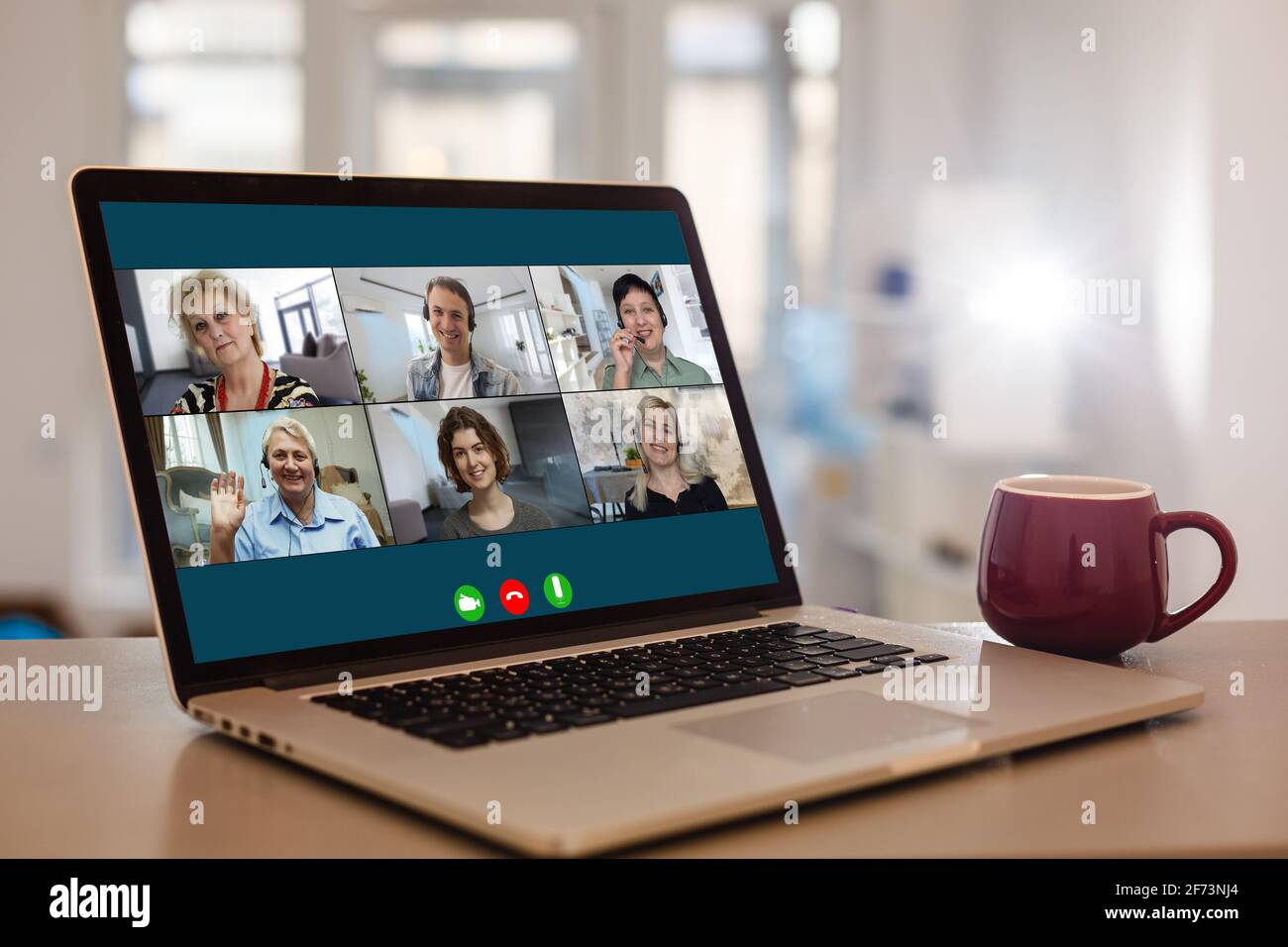 Virtual meeting online. Video conference by laptop. Online business ...