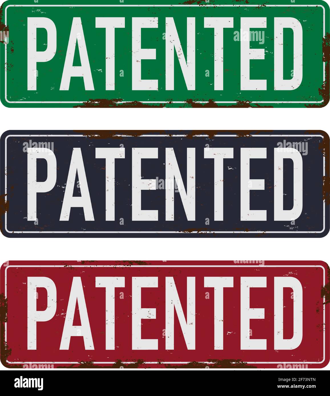 Patented warning grungy rusted sign on white background Stock Vector ...