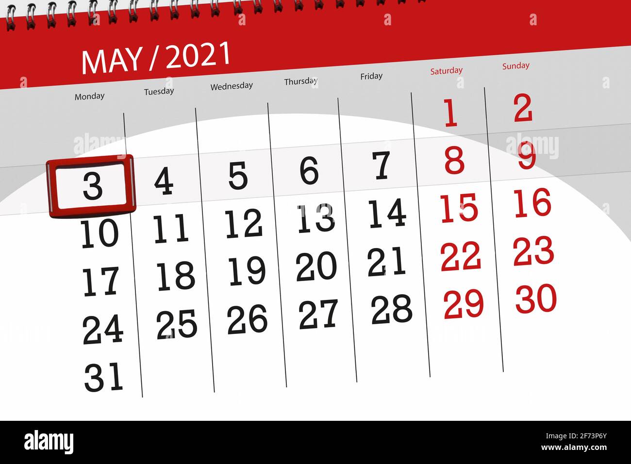 Calendar planner for the month may 2021, deadline day, 3, monday Stock ...