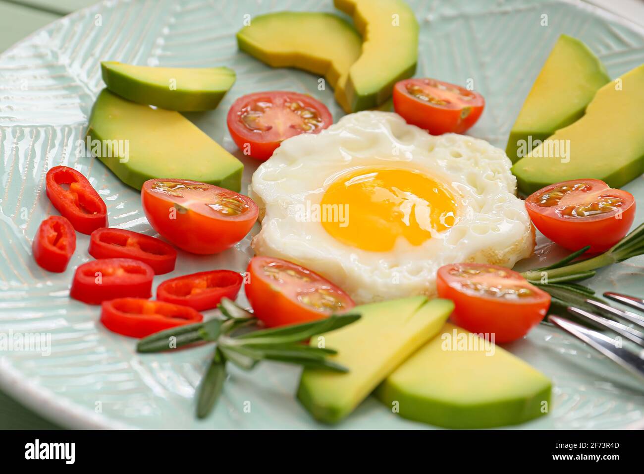 Tasty breakfast on plate, closeup Stock Photo - Alamy
