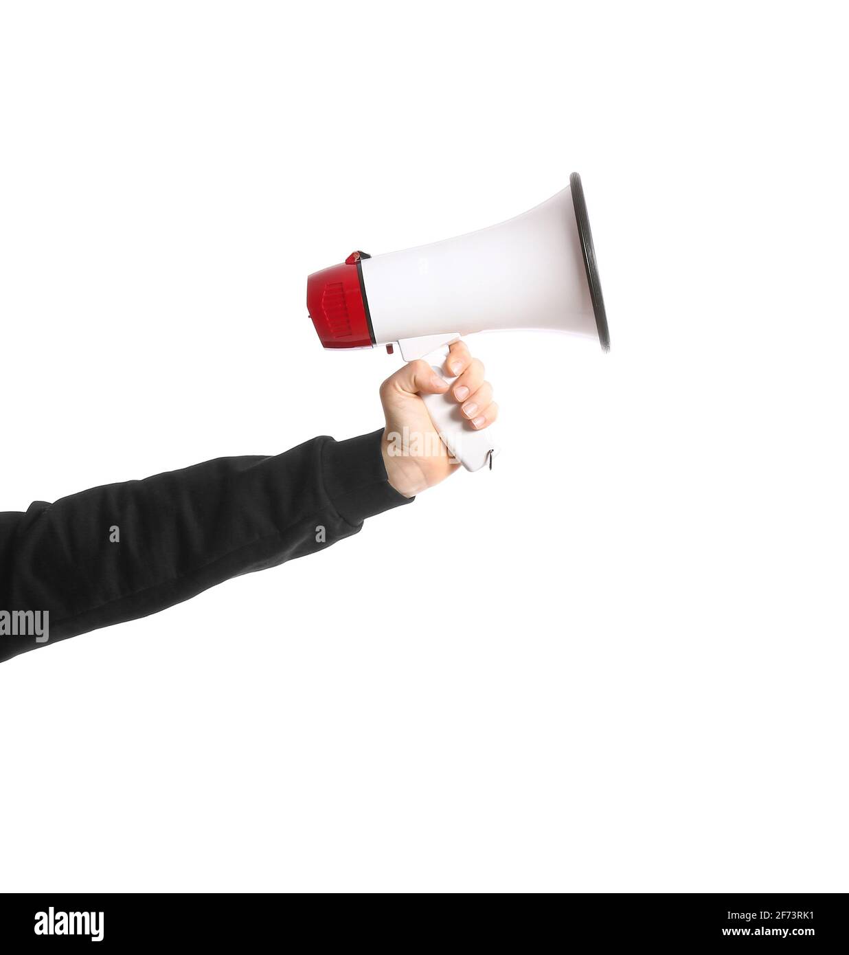 Child's hand with megaphone on white background Stock Photo - Alamy