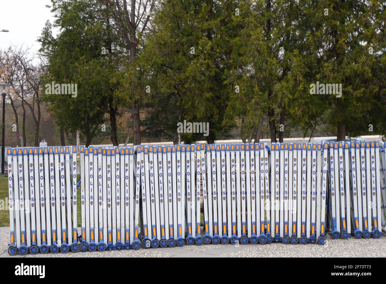 Portable Police Steel Fence Packed at Park Stock Photo - Alamy