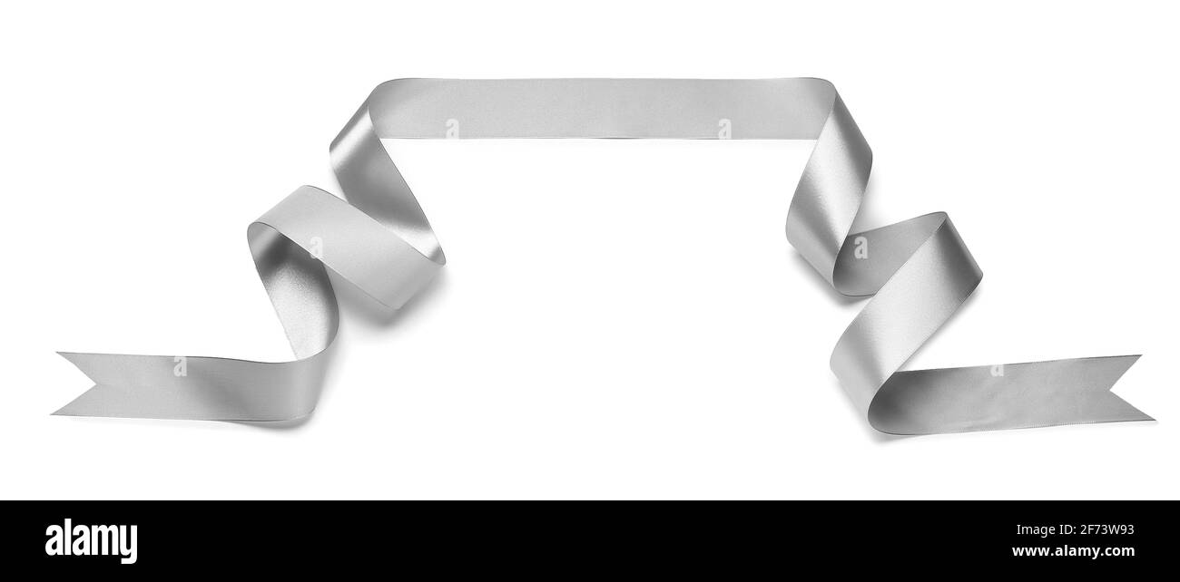 Silver ribbon on white background Stock Photo - Alamy