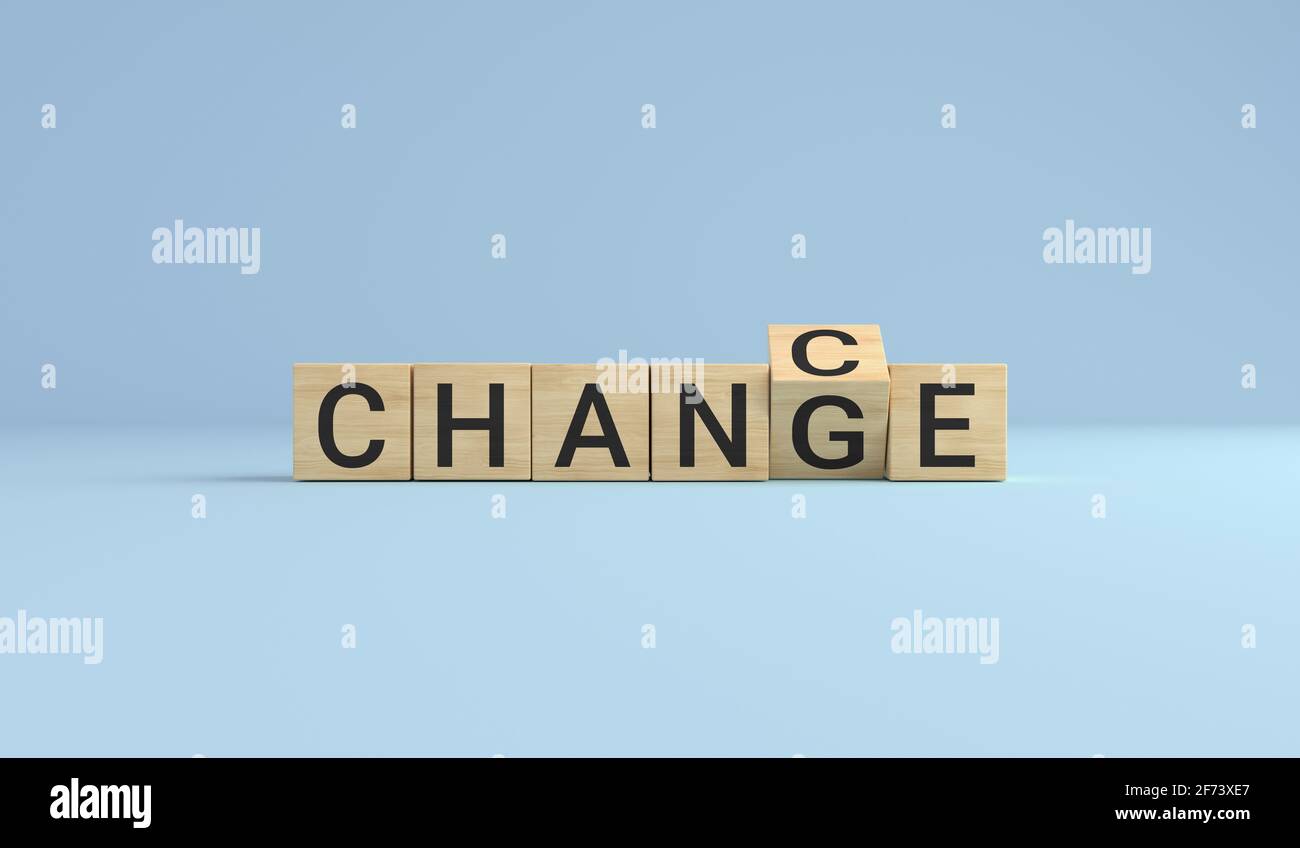Change for chance concept. Wooden cube block flip over word change to ...