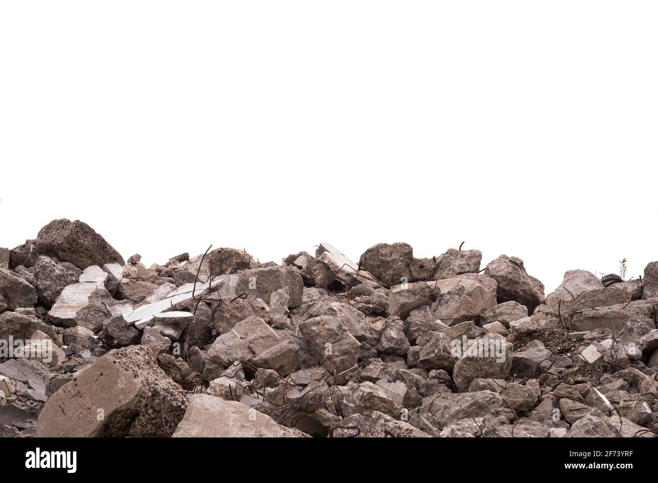 Concrete wreckage of a destroyed building isolated on a white ...