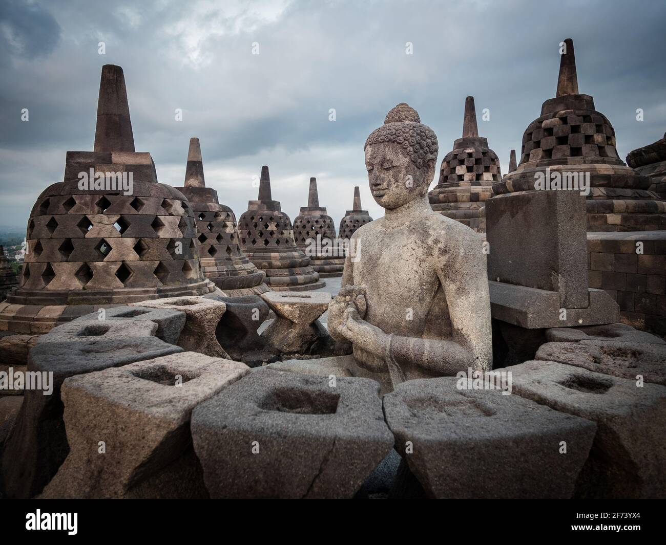 Ancient ruins of Borobudur, a 9th-century Mahayana Buddhist temple in ...