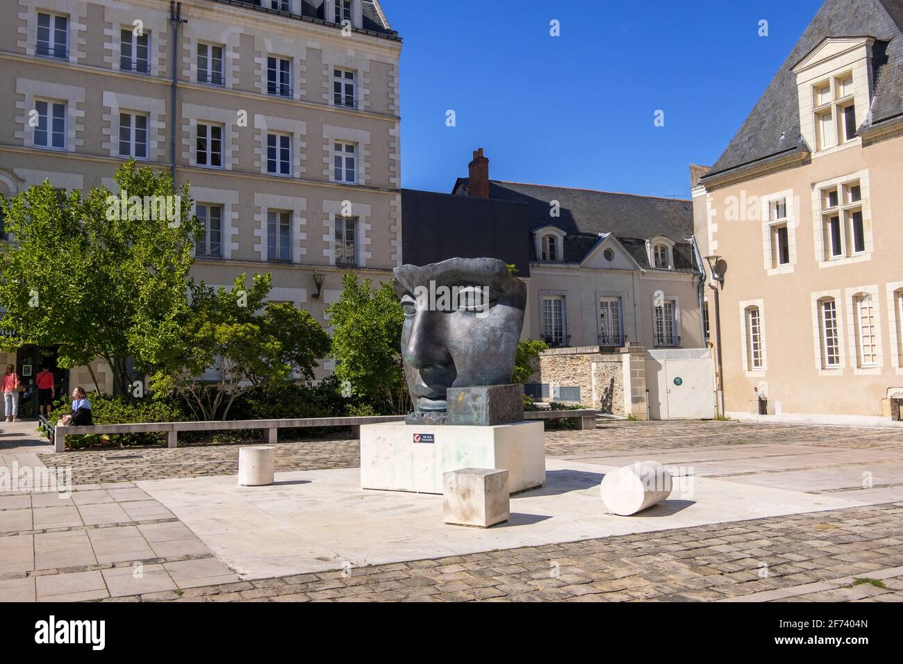Angers, France - August 23, 2019: The sculpture of a woman's face by ...