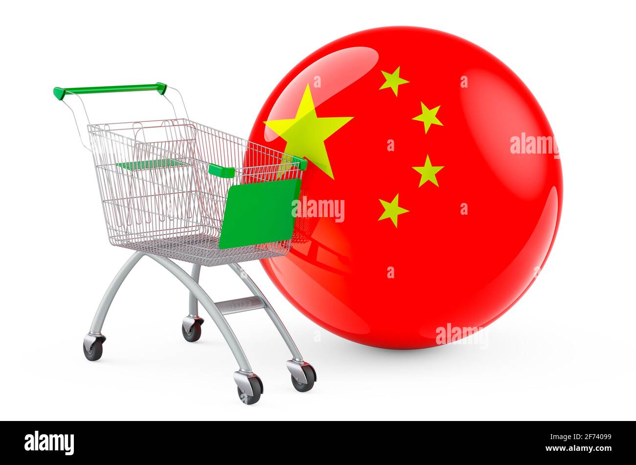 Shopping cart with Chinese flag. Shopping in China concept. 3D ...