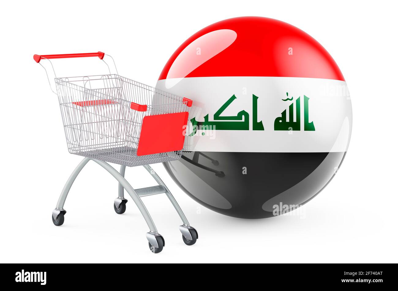 Shopping cart with Iraqi flag. Shopping in Iraq concept. 3D rendering ...