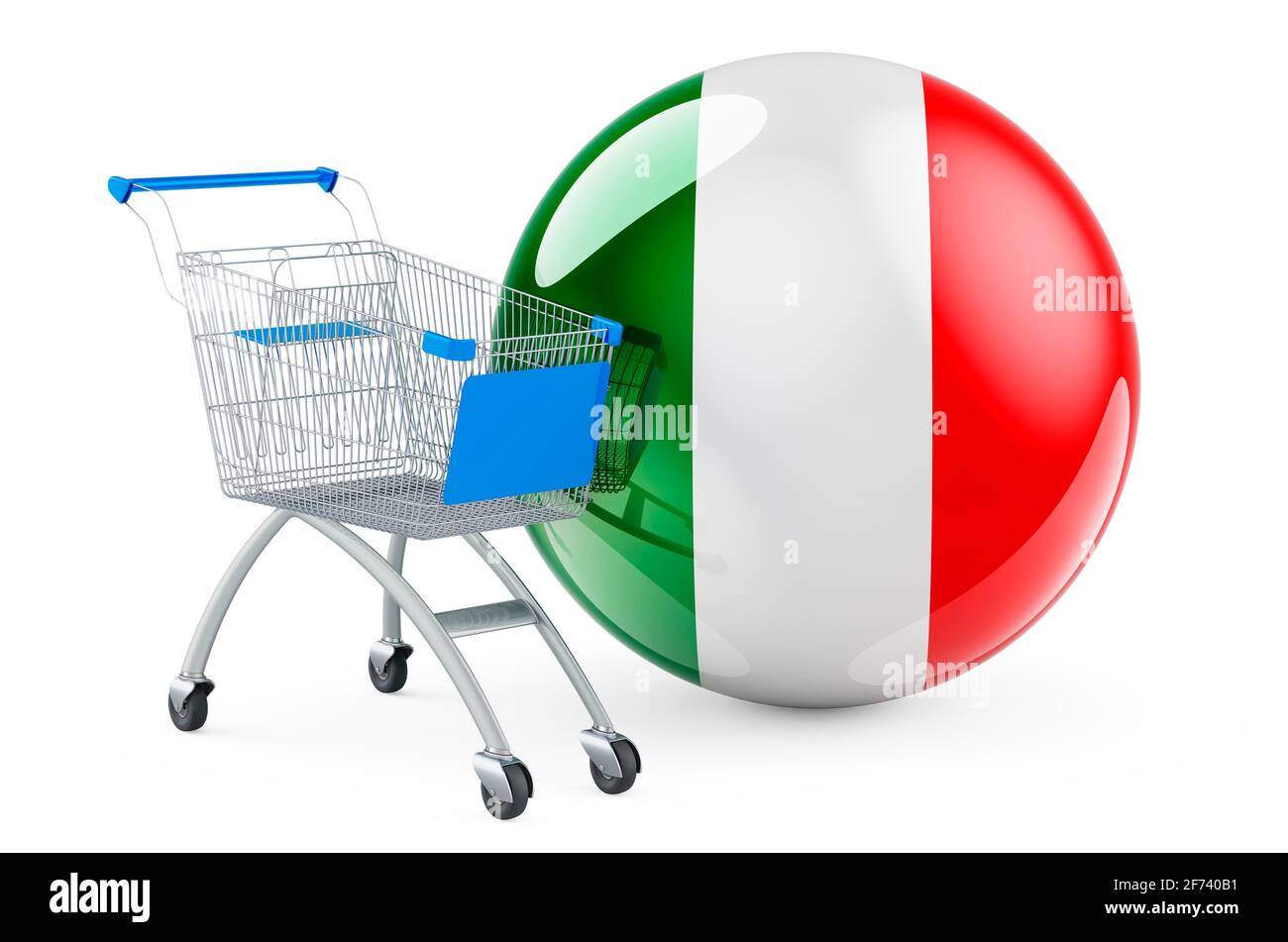 Shopping cart with Italian flag. Shopping in Italy concept. 3D ...