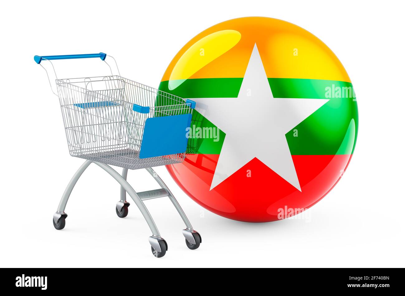 Shopping cart with Myanmar flag. Shopping in Myanmar concept. 3D ...