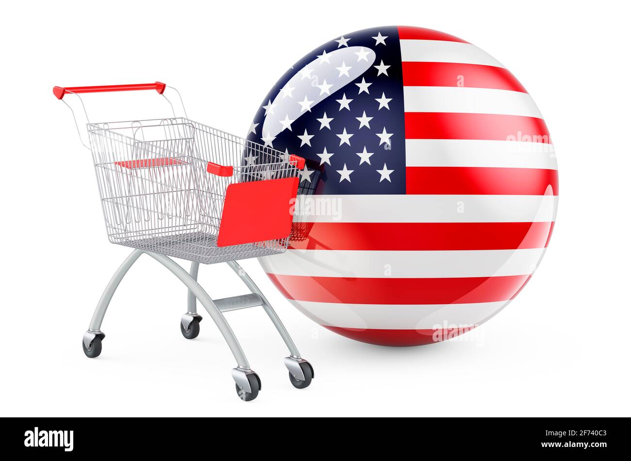 Shopping cart with The United States flag. Shopping in the USA concept ...