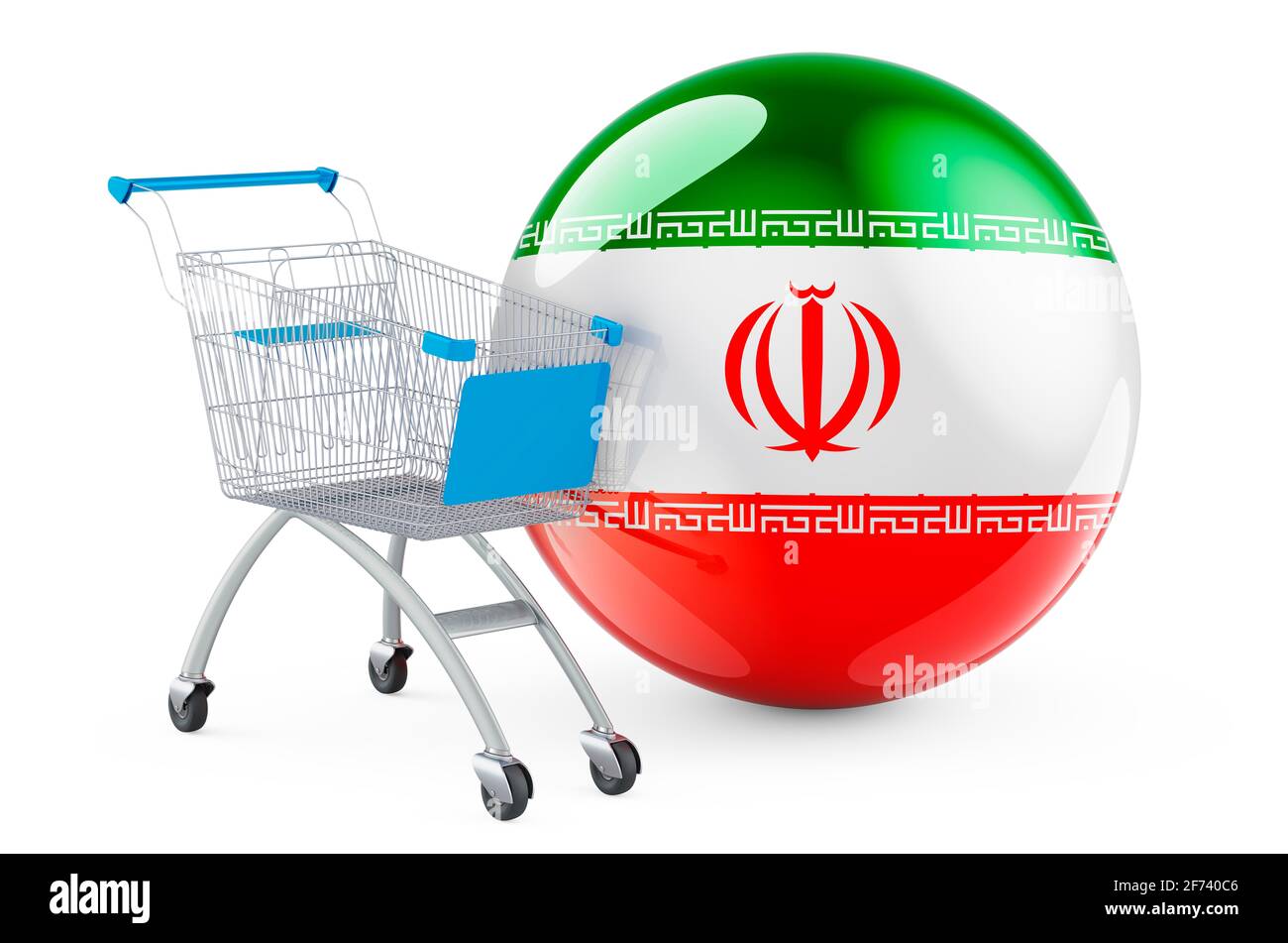 Shopping cart with Iranian flag. Shopping in Iran concept. 3D rendering ...