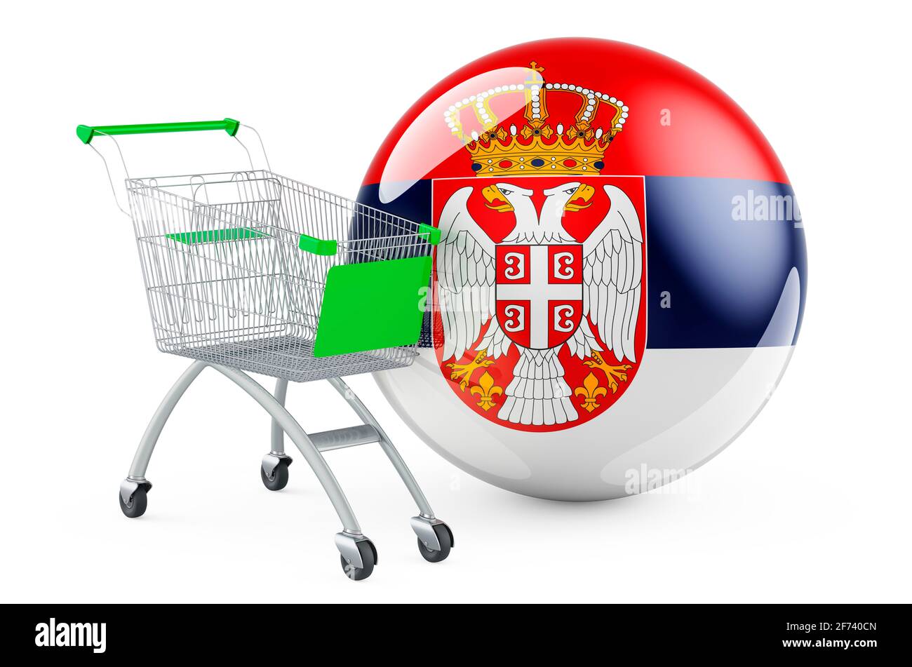 Shopping cart with Serbian flag. Shopping in Serbia concept. 3D ...