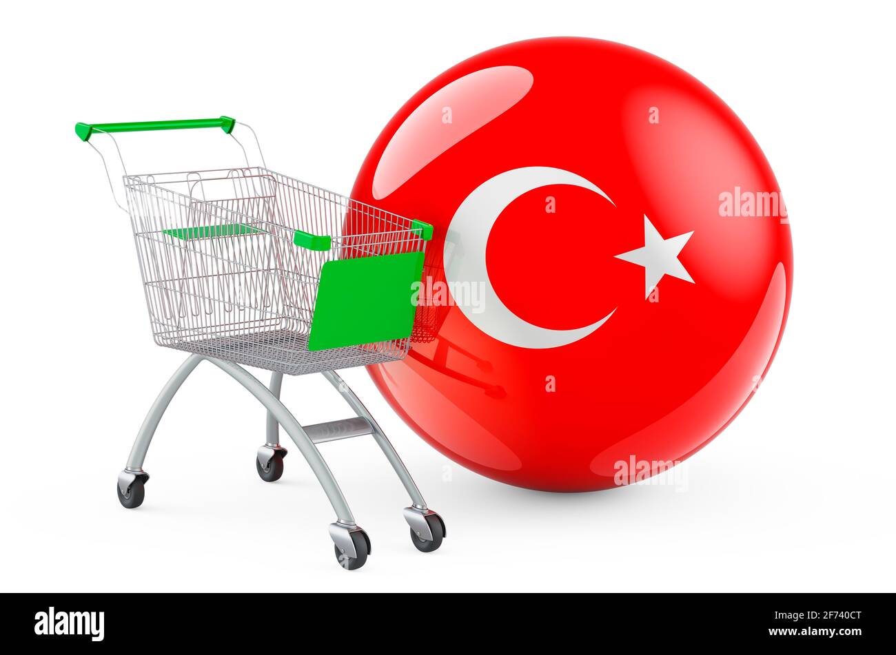 Shopping cart with Turkish flag. Shopping in Turkey concept. 3D ...
