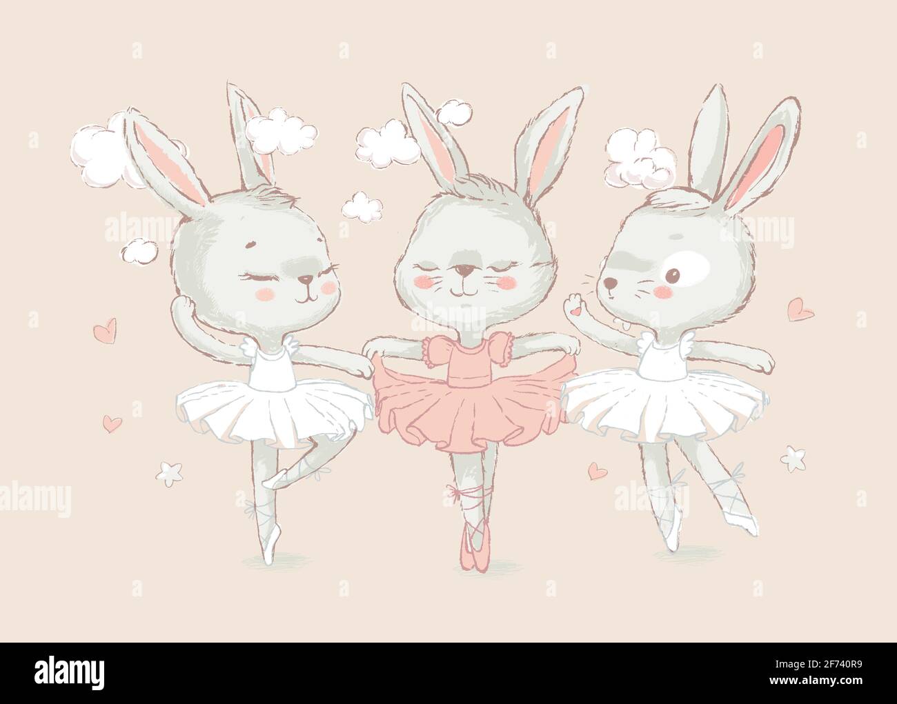 3 Sweet ballerina bunnys illustration vector for print design and other ...