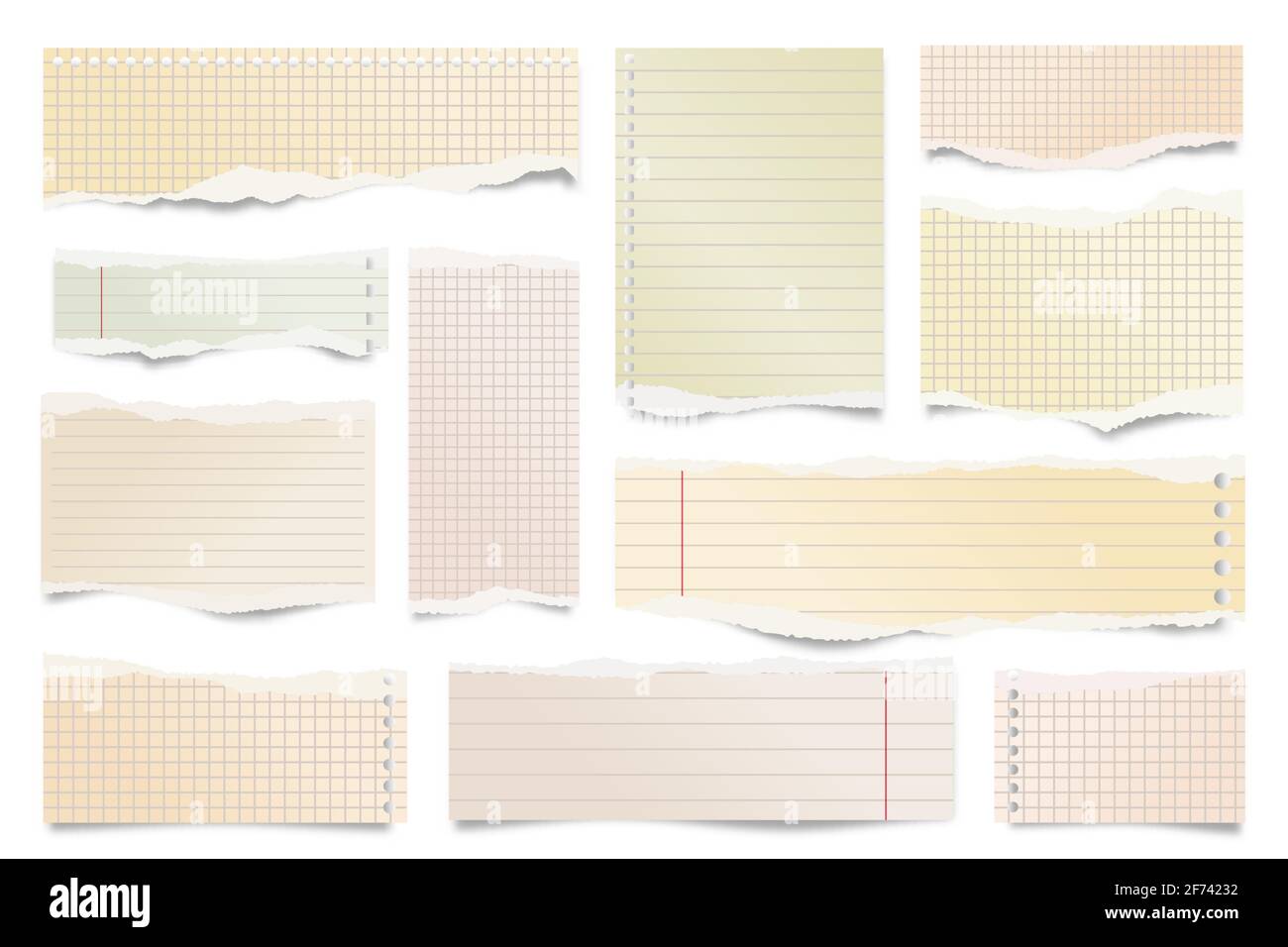 Colorful ripped paper strips isolated on white background. Realistic ...